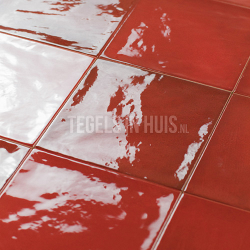 Handvorm wandtegel 13x13 rood soft glans | Tegels in Huis - De ...