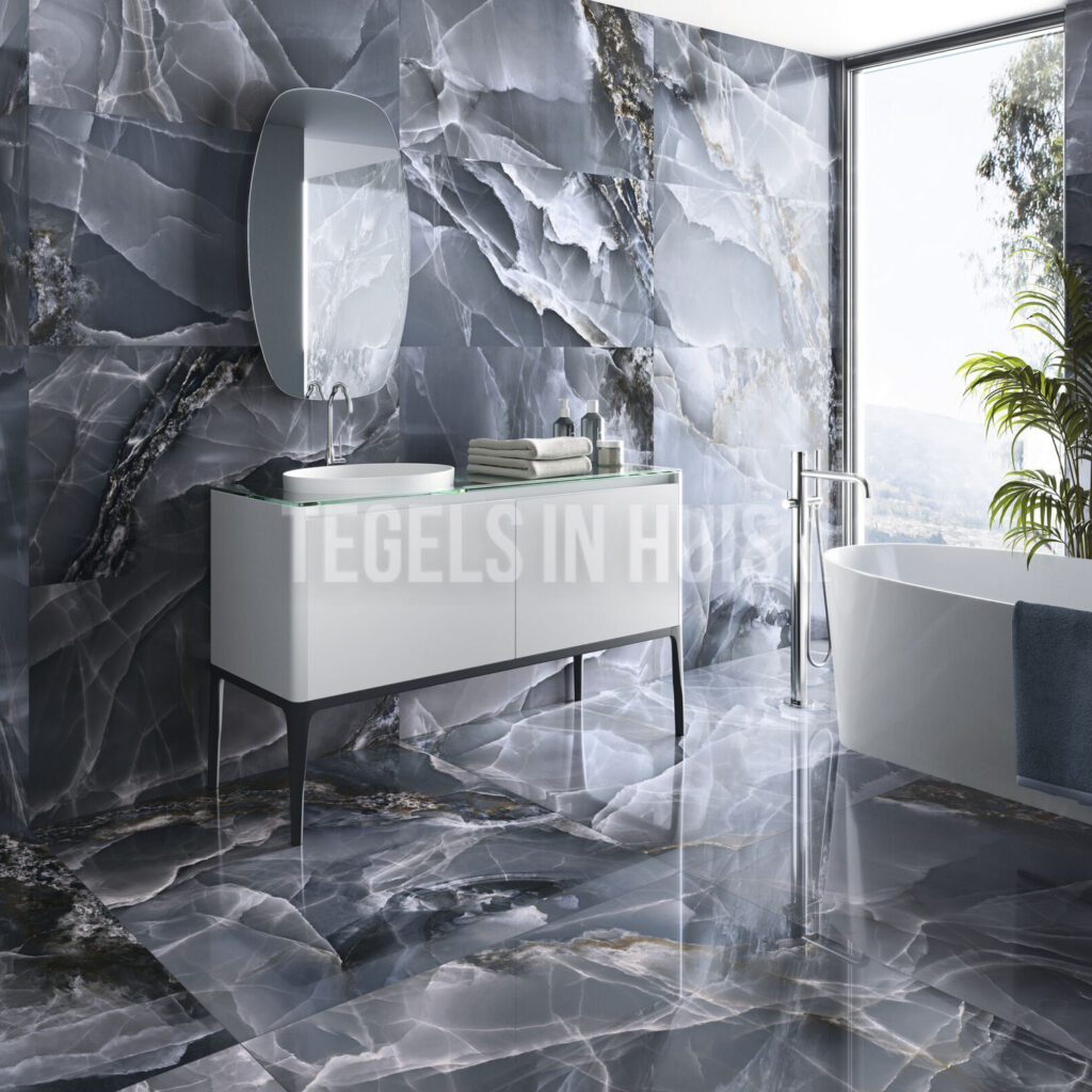 Vloertegel - Wandtegel Onix marmer blauw gepolijst 60x120 ...