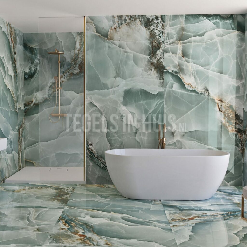 Vloertegel / wandtegel Onix marmer turquoise gepolijst 60x120 ...